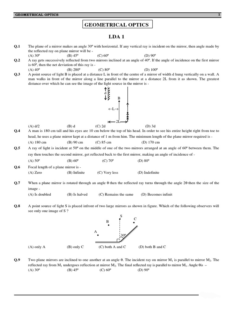 Optics Extra Assignment | PDF | Refraction | Mirror