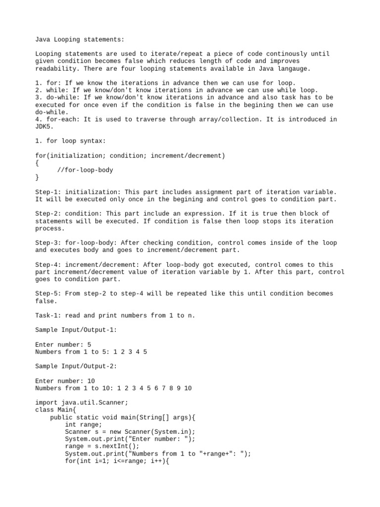 Class 10 JavaLoopingStatements | PDF | Control Flow | Computer Science Class 10 JavaLoopingStatements | PDF | Control Flow | Computer Science