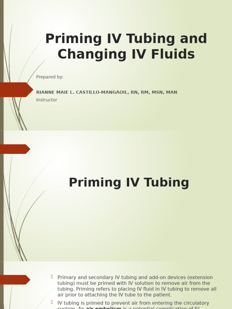 NUR 122 Priming IV Tubing and Changing IV Fluids | PDF | Intravenous ...