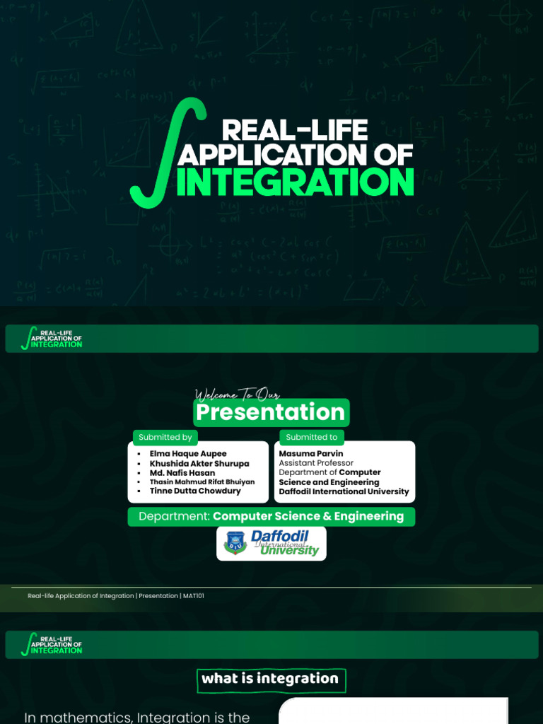 Real-Life Application of Integration - MAT101 - Mathematics 01 - Presentation | PDF | Integral ...