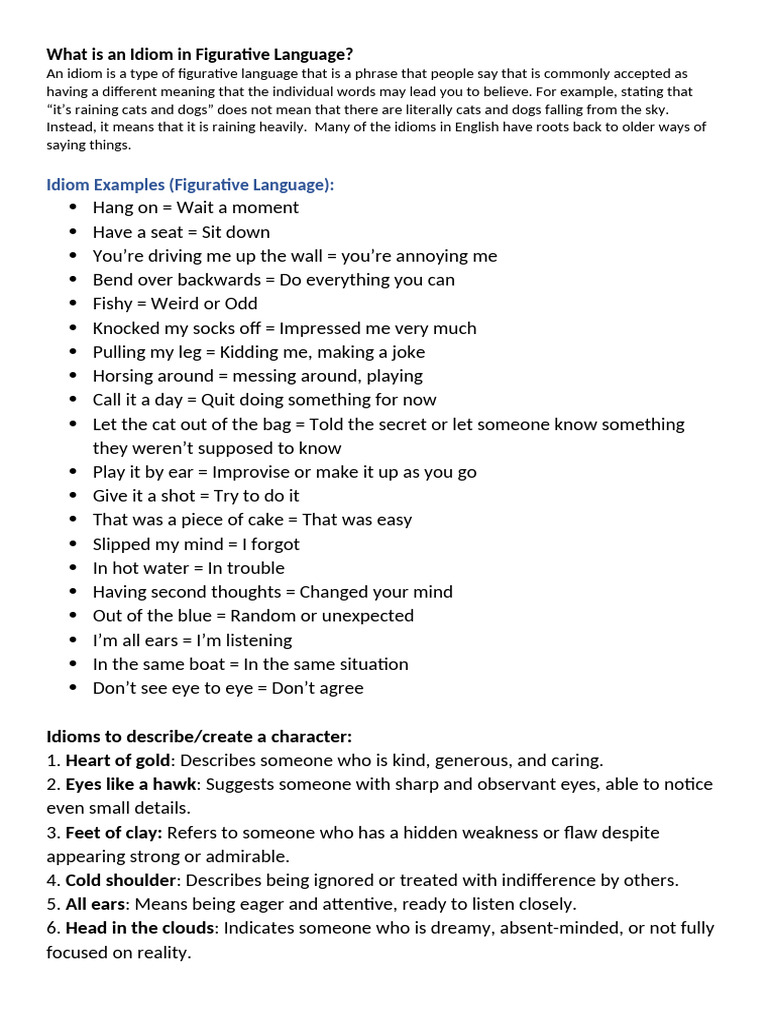 Idioms in Figurative Language | PDF | Idiom