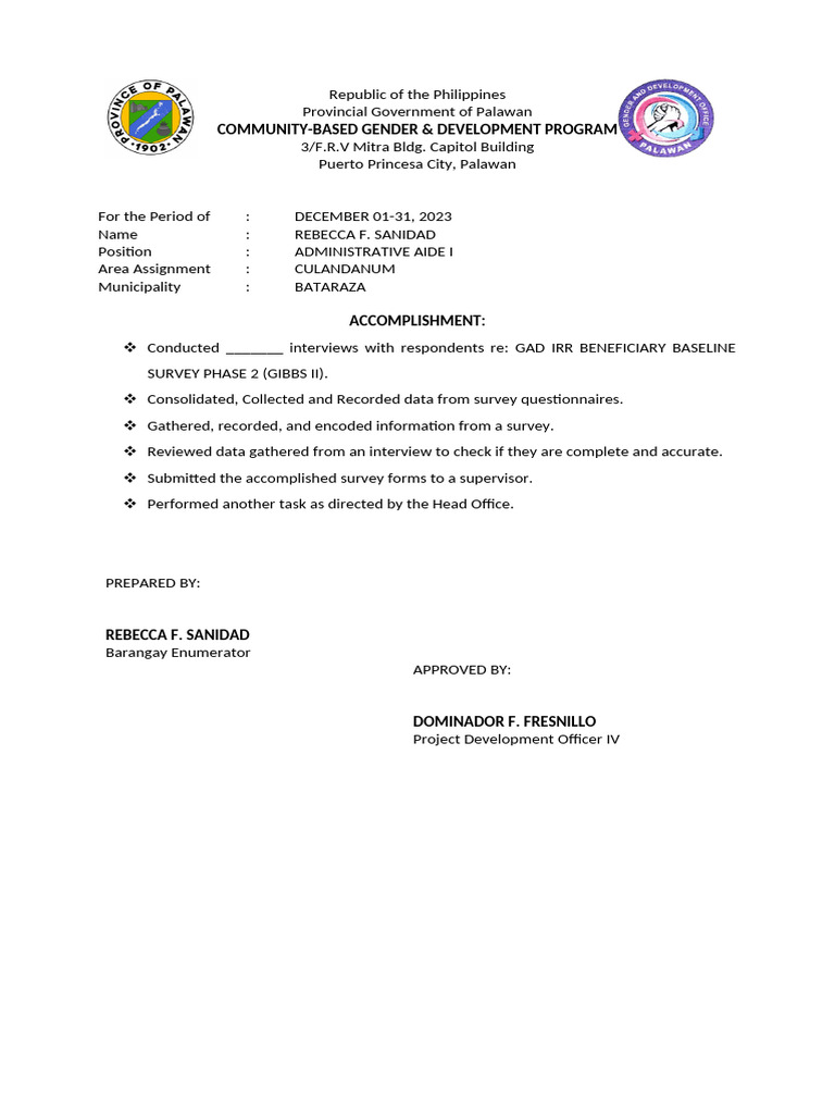 GAD Accomplishment Report: Bataraza | PDF