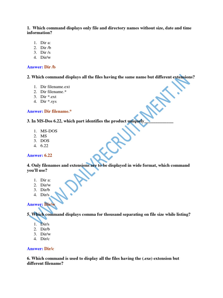 DOS Quiz | PDF | Filename | Computer File