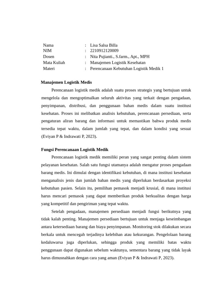 Lisa Salsa Billa 2210912120009 Tugas Resume 4 Manajemen Logistik ...