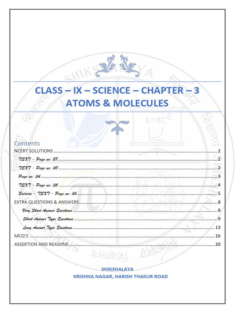 Class - Ix - Science - Chapter - 3 Atoms & Molecules | PDF | Mole (Unit) | Molecules