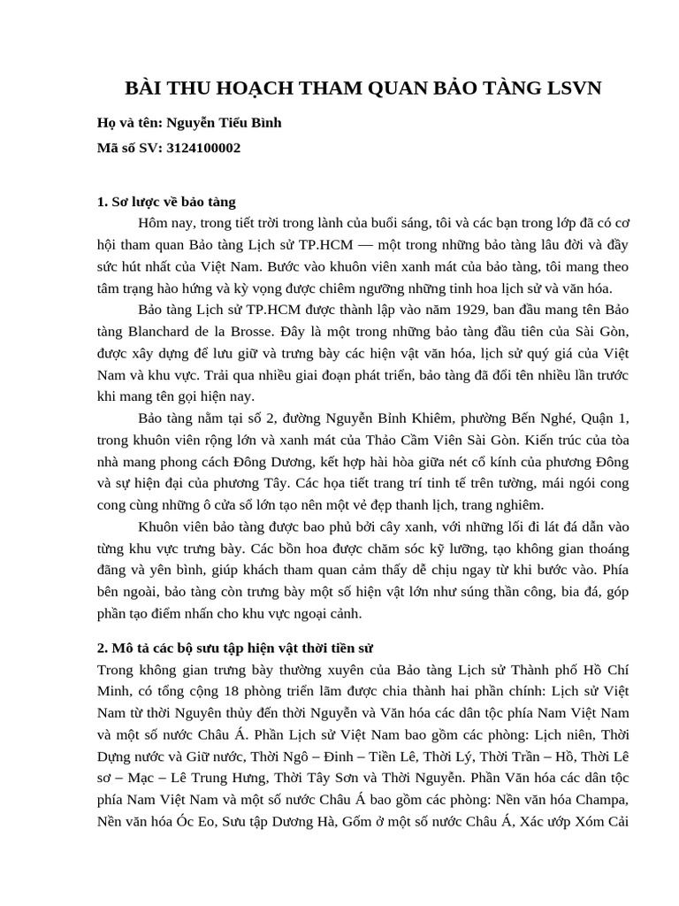 BÀI THU HOẠCH THAM QUAN BẢO TÀNG LSVN (bản chính) | PDF