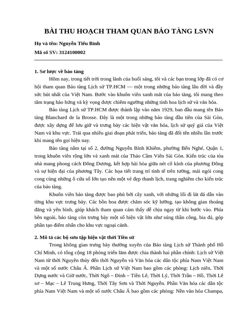 Bài Thu Ho CH Tham Quan B o Tàng LSVN | PDF