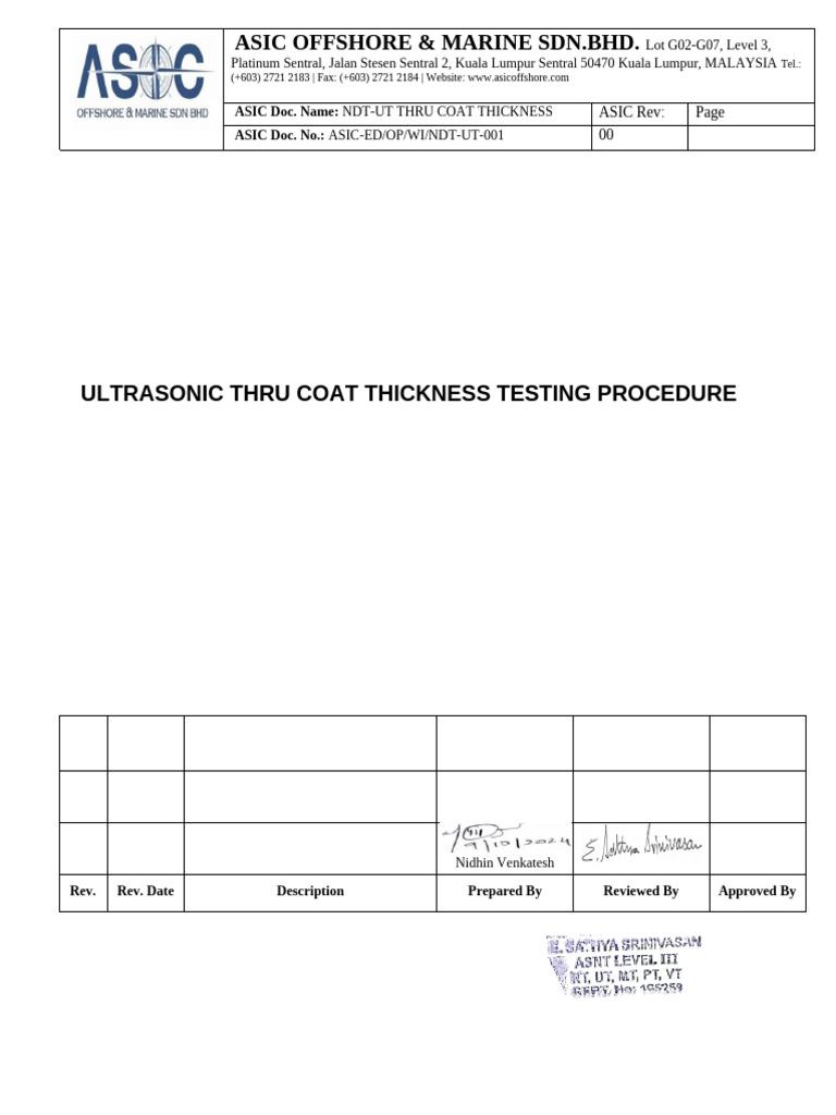 001 Ultrasonic Thru Coat Thickness Testing Procedure | PDF ...