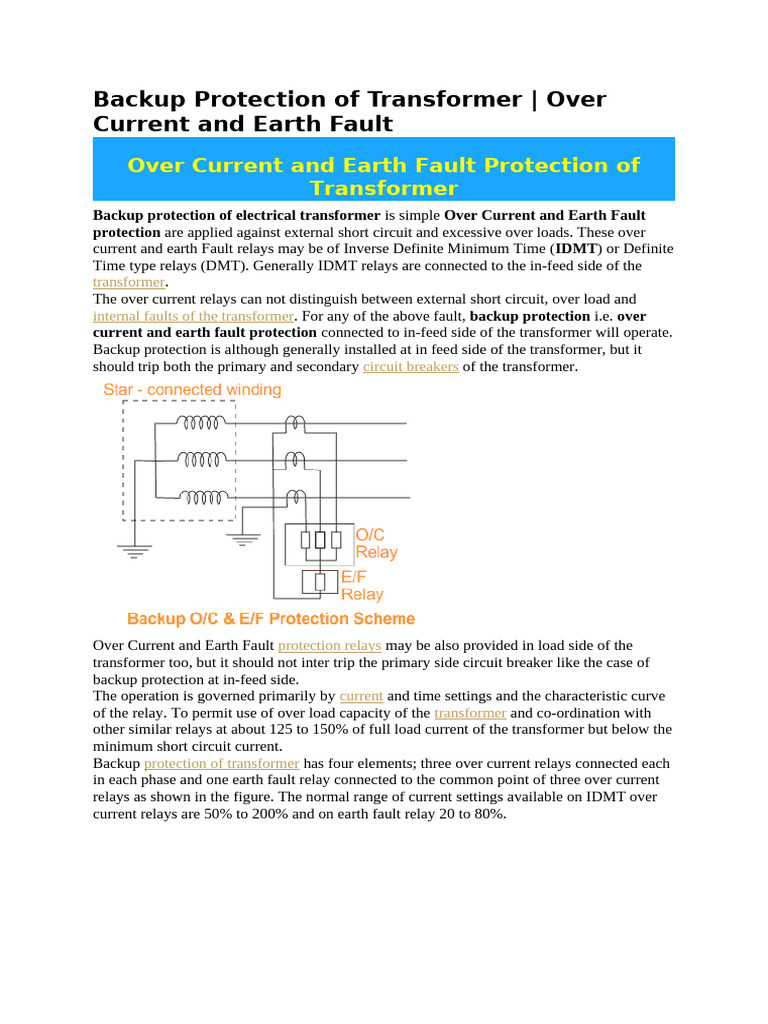 Transformer Backup Protection Methods | PDF