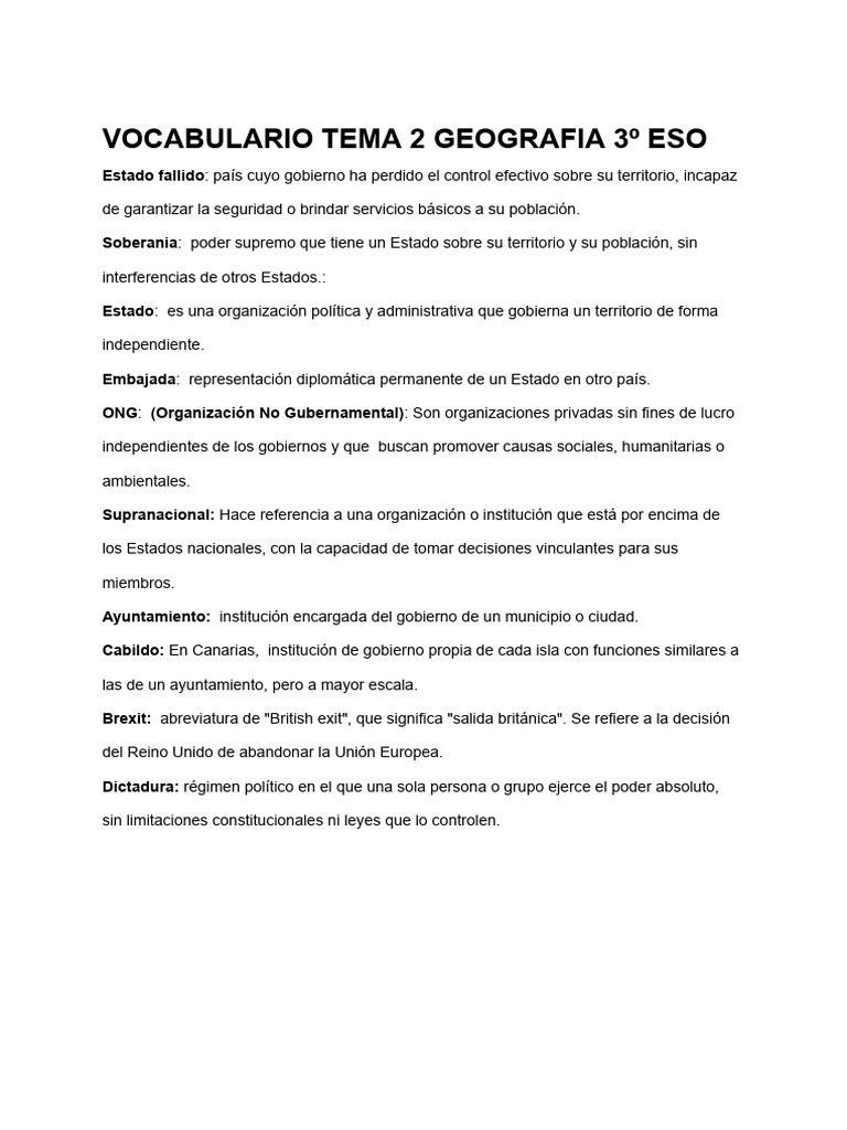 Vocabulario Tema 2 | PDF