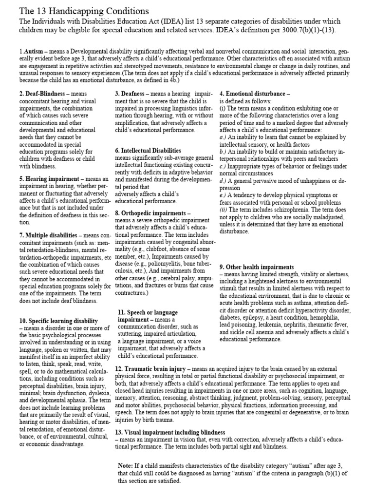13 Handicapping Conditions | PDF | Diseases And Disorders | Behavioural ...