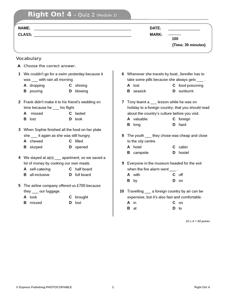 22 Right On 4 - Serb - Quiz 2 - Mod 2 | PDF