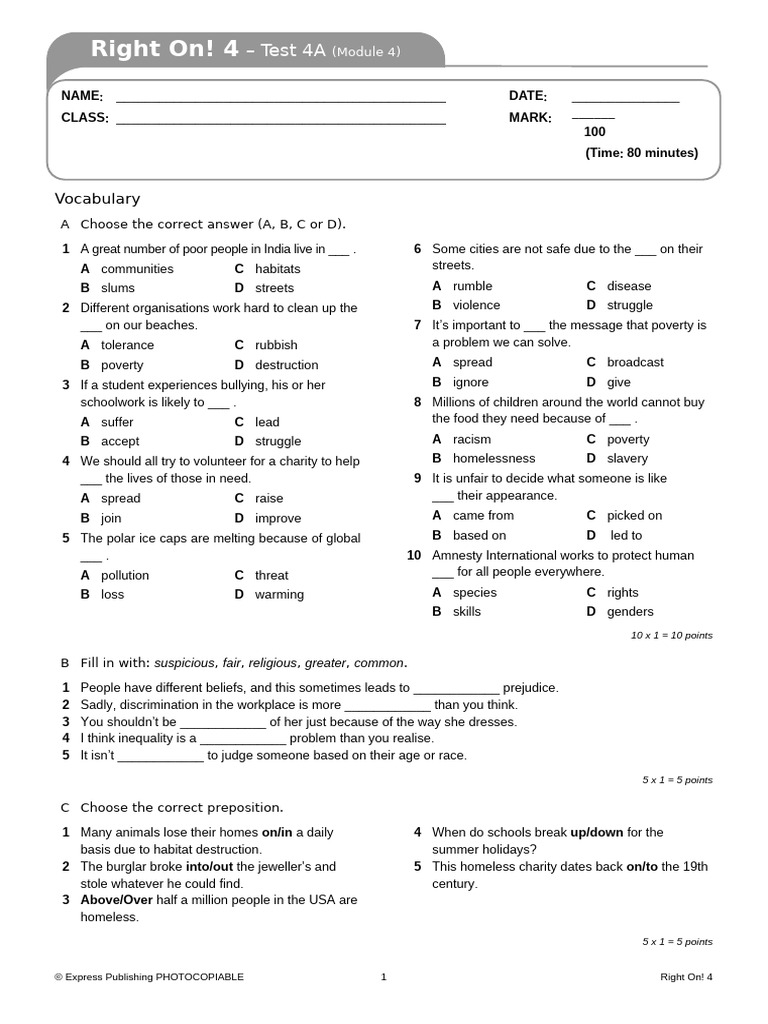 11 Right On 4 - SERB - Test 4A - Mod 4 | PDF | Poverty | Poverty ...