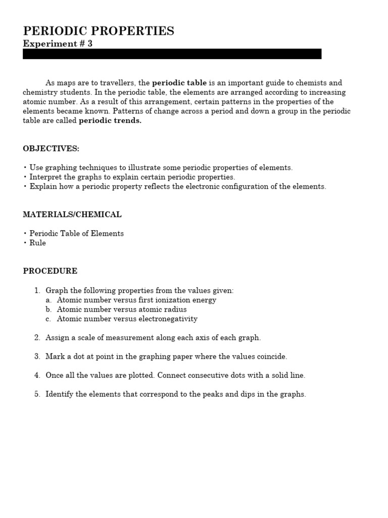 Experiment 3 Periodic Properties | PDF | Chemistry | Applied And ...