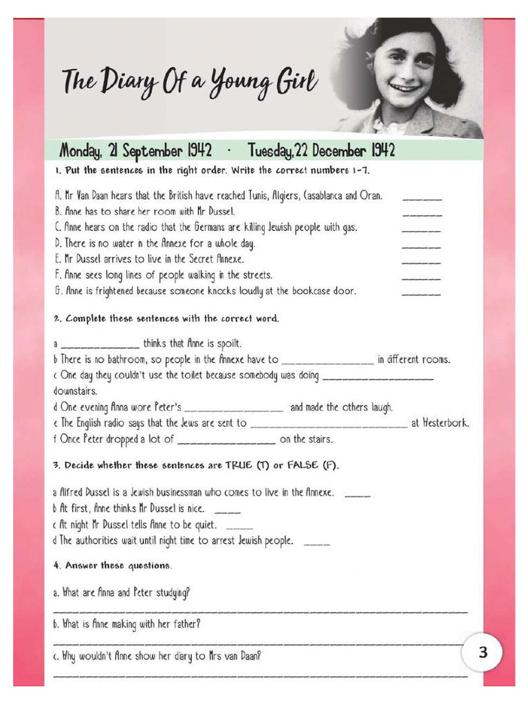 Anne Frank Activities Worksheet | PDF