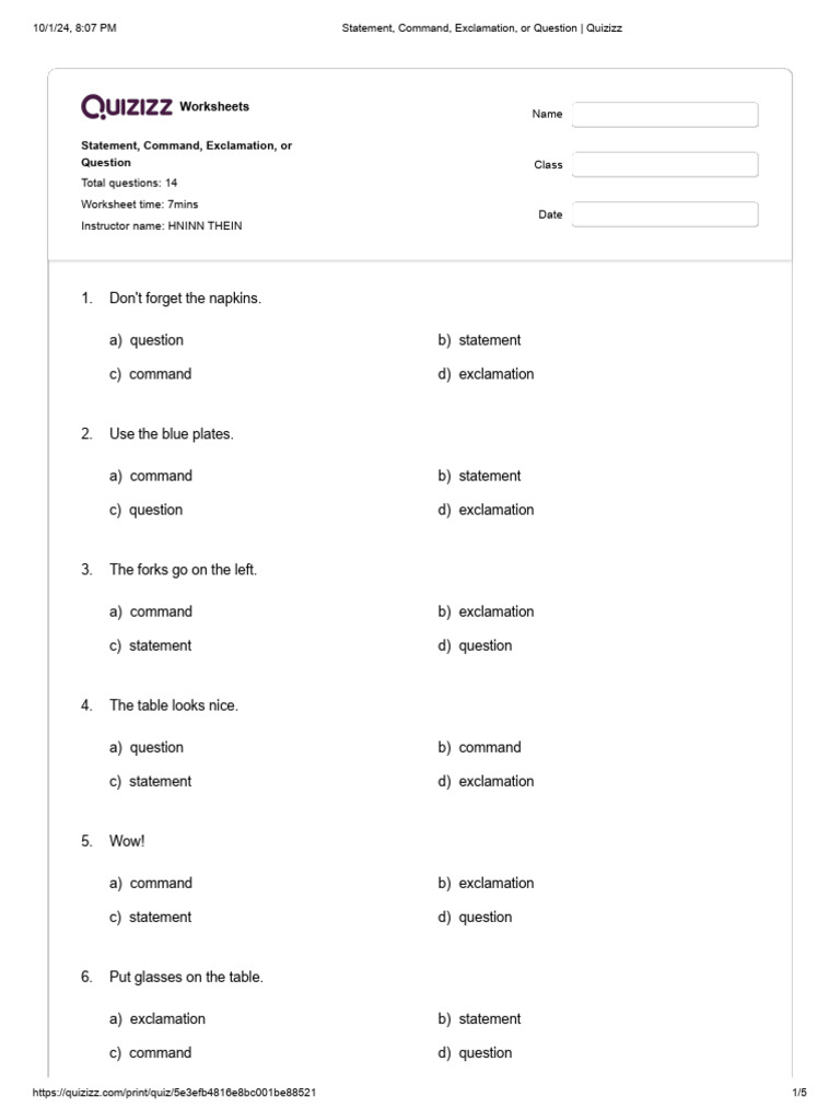 Statement, Command, Exclamation, or Question | PDF