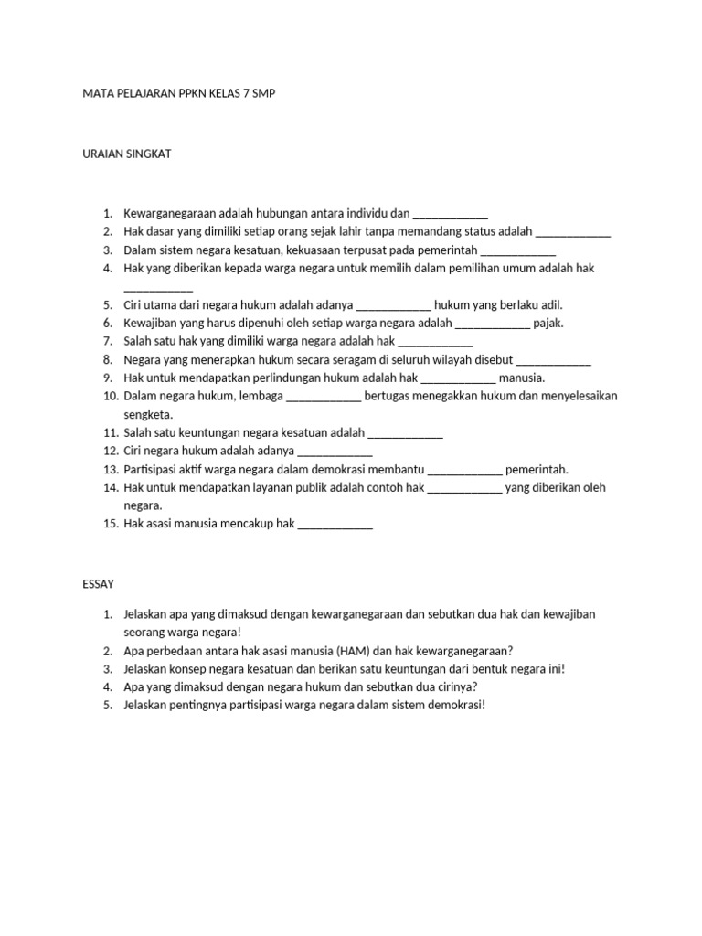 Soal Uhb PPKN Kelas 7 SMP | PDF