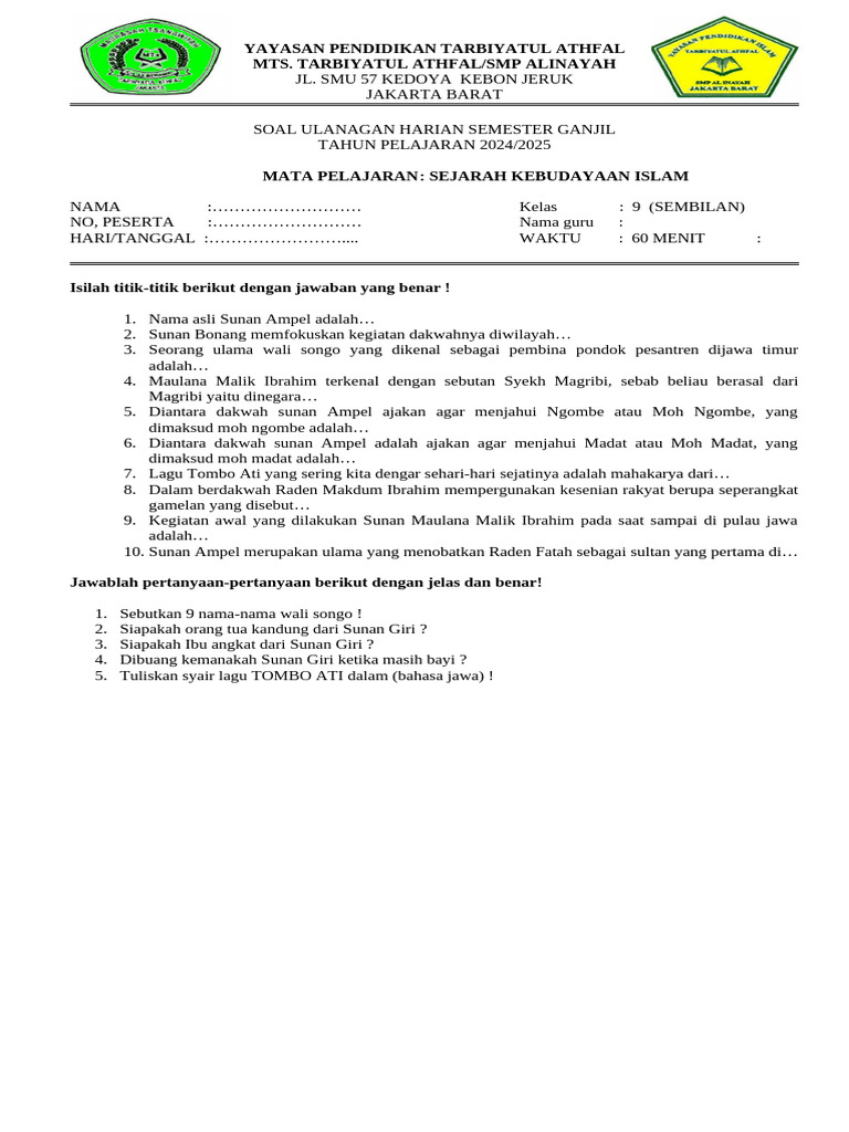 Soal Uhb 2024 Ski KLS 9 | PDF | Kajian Bahasa Asing | Agama & Spiritualitas