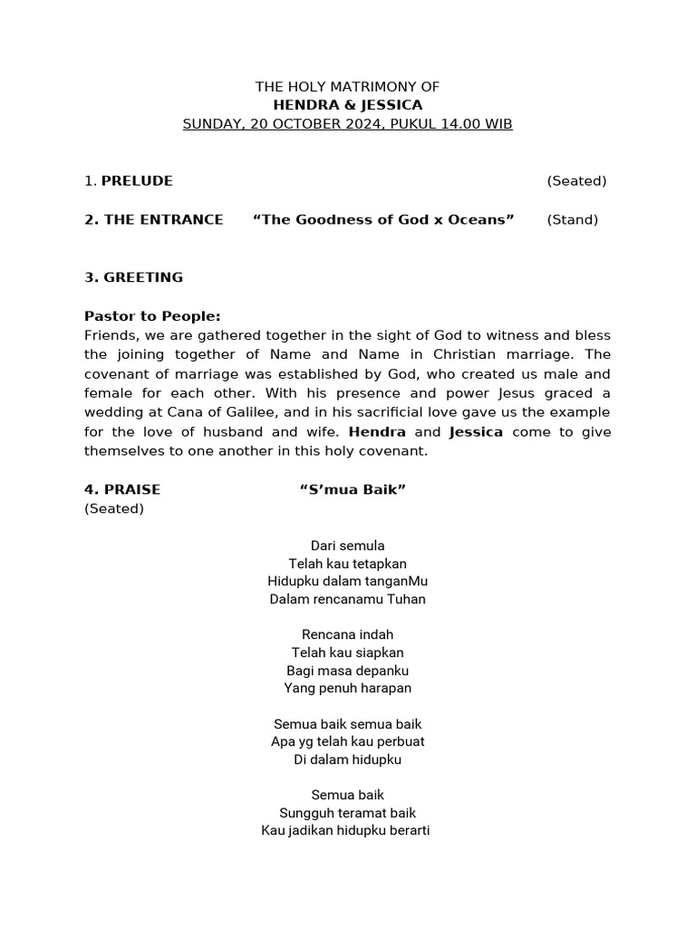 Wedding Liturgy of Hendra and Jessica | PDF | God The Father ...