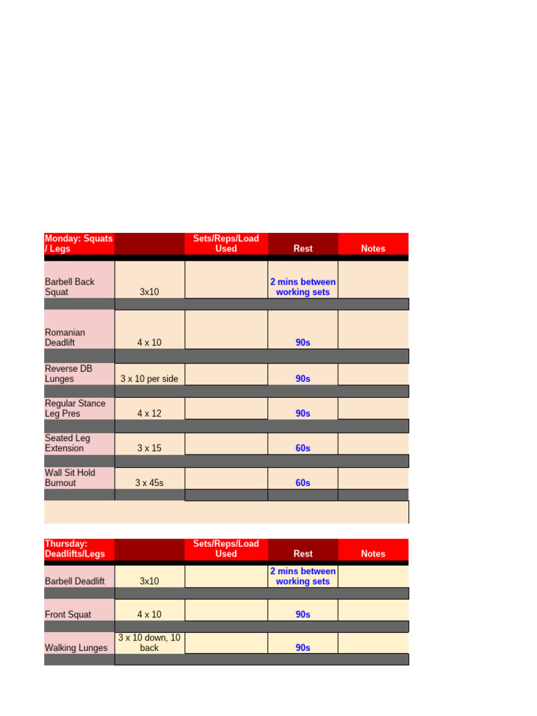 Weekly Strength Training Workout Plan | PDF | Strength Training ...