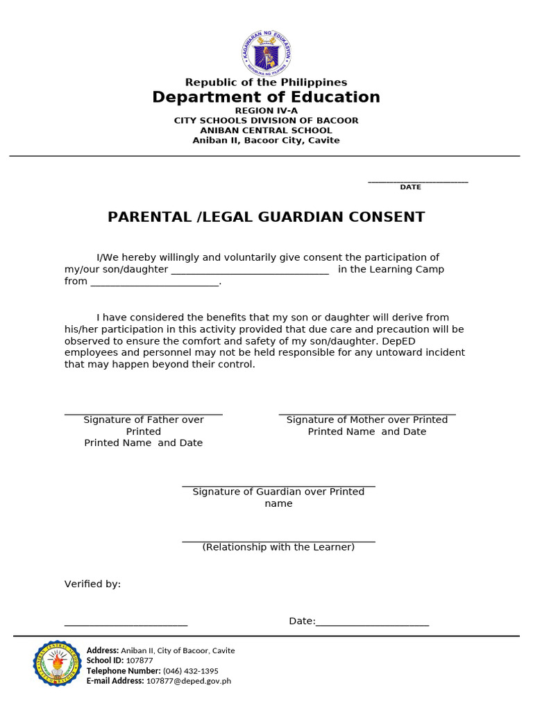 Parental Consent Form for Learning Camp | PDF | Wellness