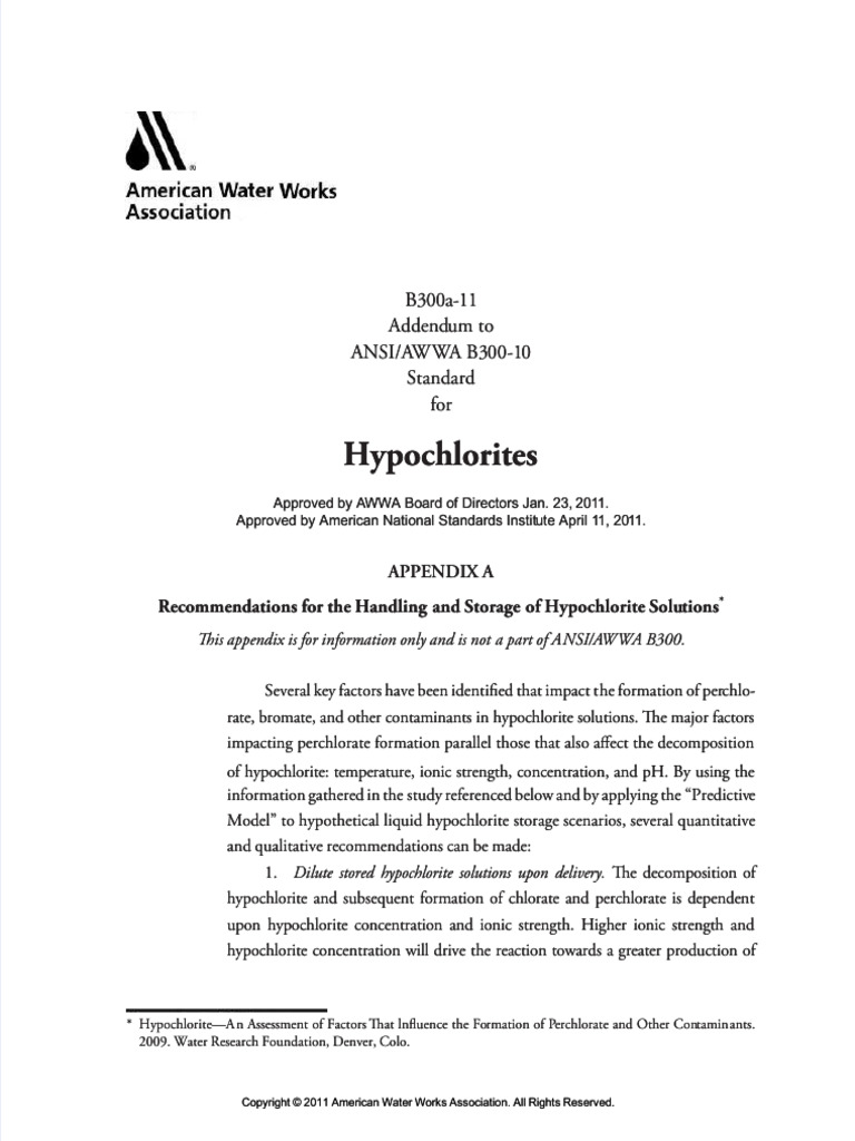 Awwa b300 2011 Hypochlorites | PDF | Chlorine | Chloride