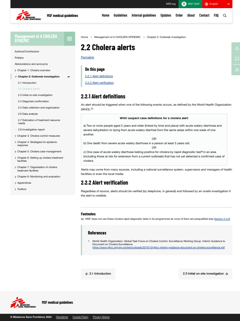 2.2 Cholera Alerts - MSF Medical Guidelines | PDF | Médecins Sans ...