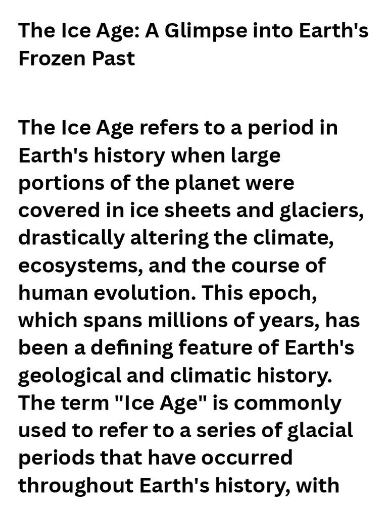 The Ice Age A Glimpse Into Earth's Frozen Past | PDF | Ice Age | Earth