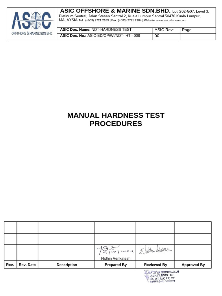 008 Procedure For Manual Hardness Test | PDF | Nondestructive Testing ...