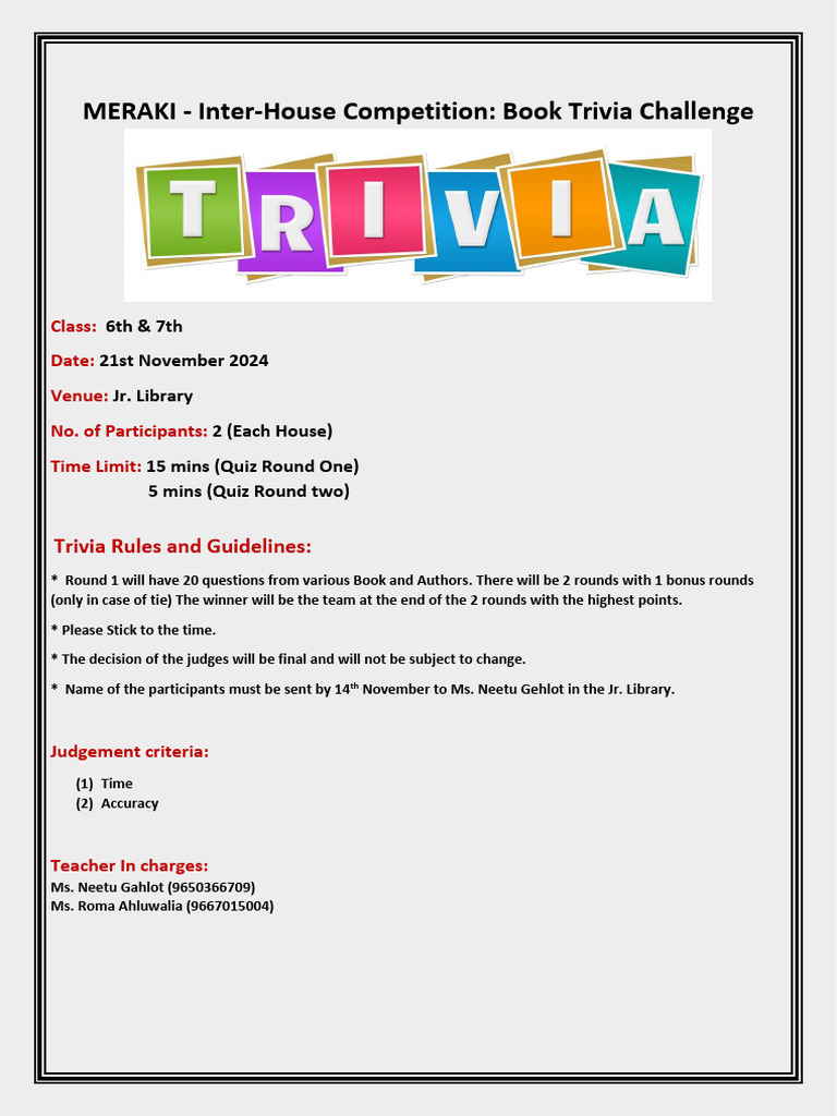 Trivia - Inter House Competition | PDF | Art