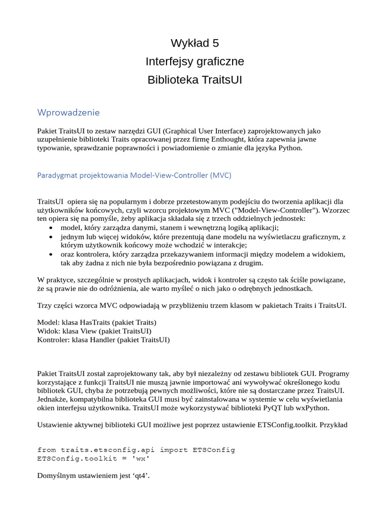 Wyklad 5 Interfejsy Graficzne TraitsUI | PDF