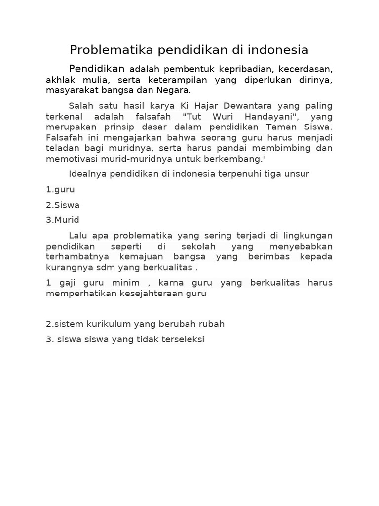 Problematika Pendidikan Di Indonesia | PDF
