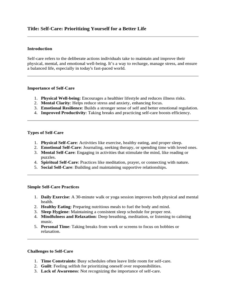 self care | PDF | Mental Health | Relaxation (Psychology)