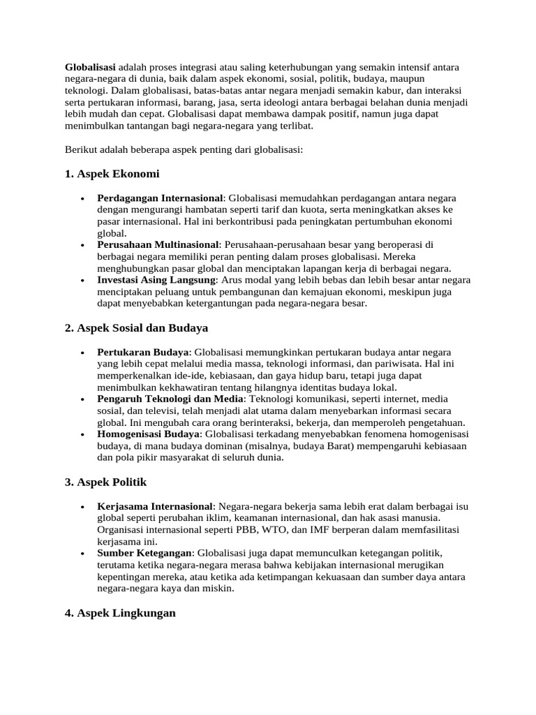 Globalisasi Adalah Proses Integrasi Atau Saling Keterhubungan Yang ...