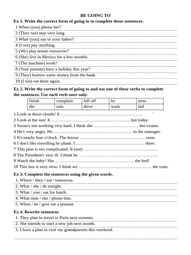 Going to: Exercises and Corrections | PDF