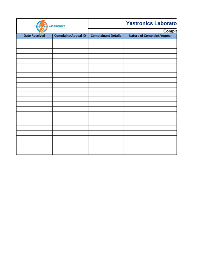 Complaint and Appeal Register Template | PDF | Law | Technology ...