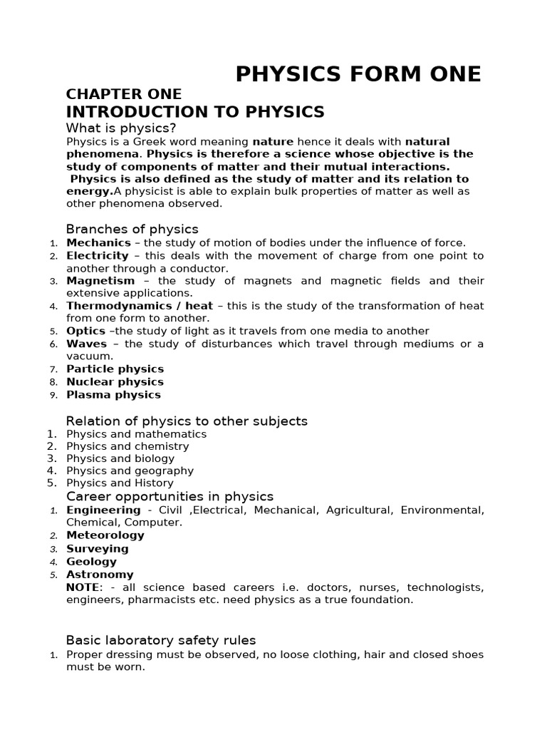 Physics Form 1 Notes | PDF | Physics | Force Physics Form 1 Notes | PDF | Physics | Force