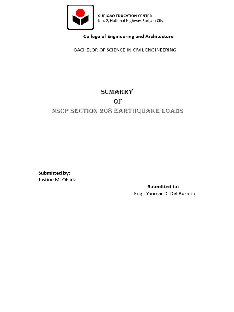 SUMARRY OF Nscp-Section-208-Earthquake-Loads | PDF | Earthquakes ...