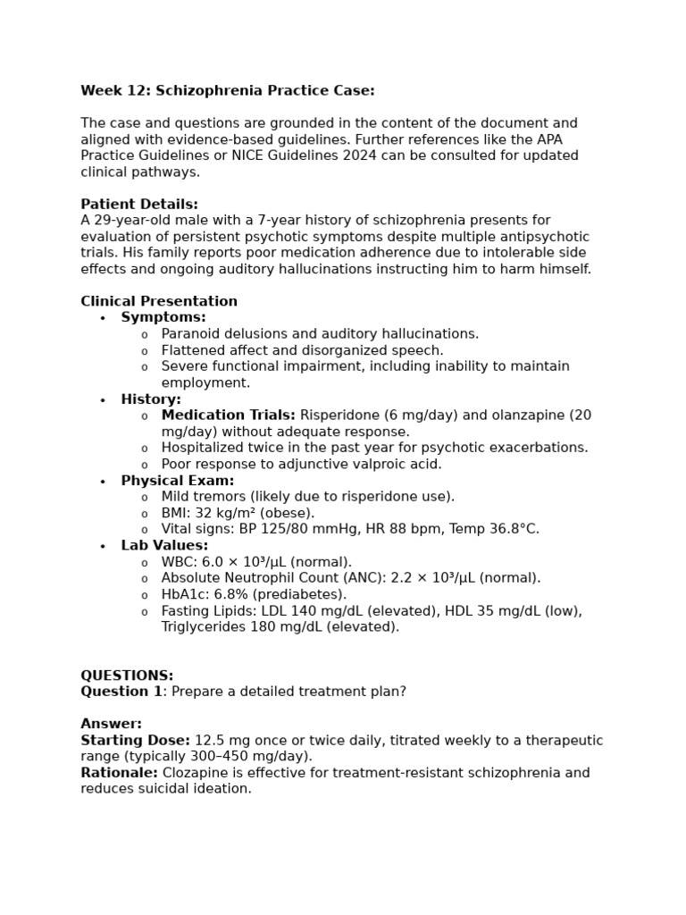 Week 12 Schizophrenia Practical Case With Answers | PDF | Clozapine | Schizophrenia