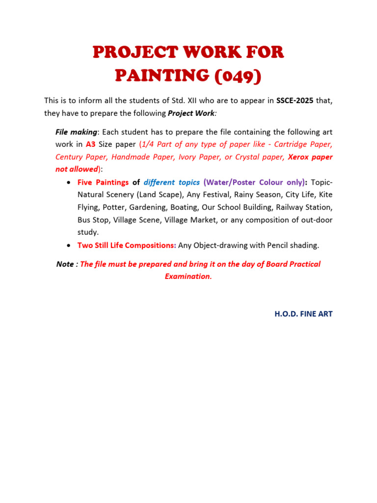 Class 12 Painting Project Guidelines | PDF