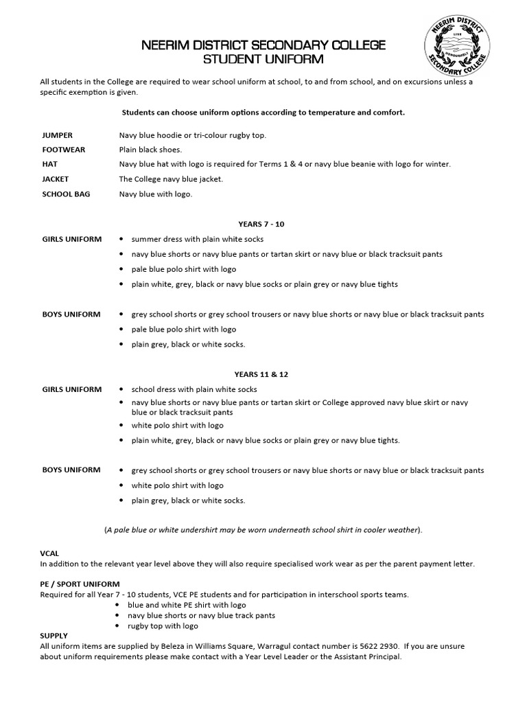 NDSC Student Uniform DEC 2022 | PDF | Trousers | Sock