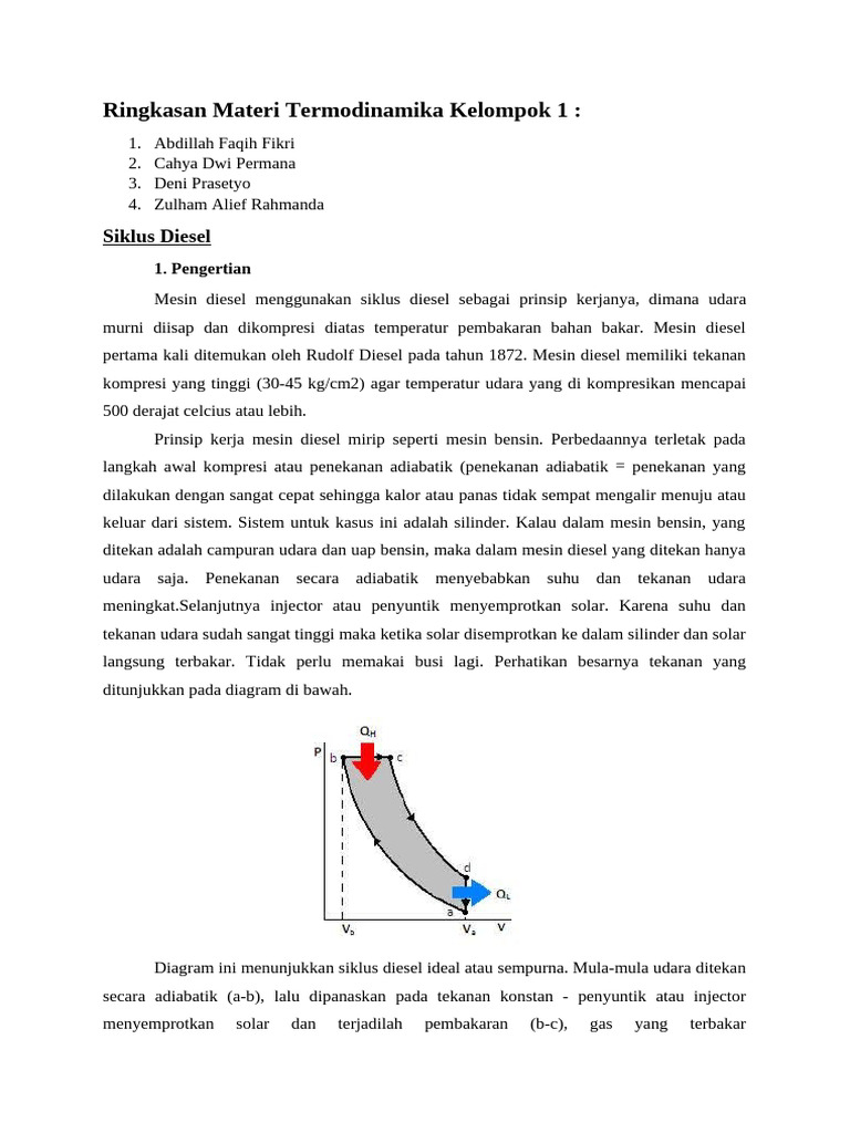 Ringkasan Materi Termodinamika Kelompok 1 Diesel | PDF | Metode & Bahan ...