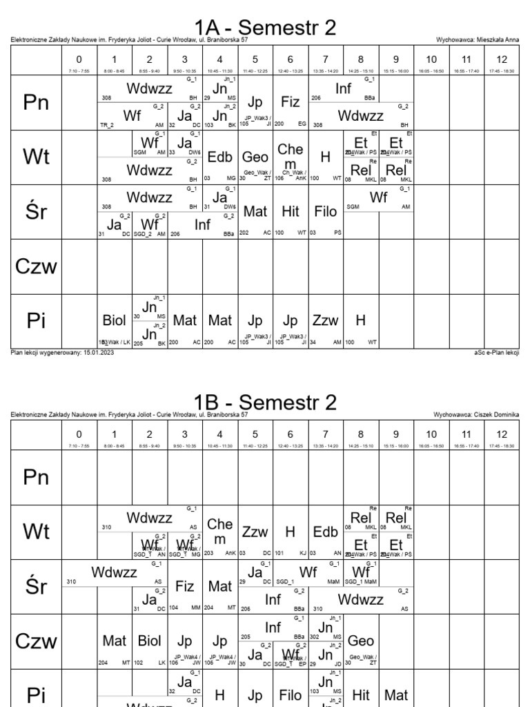 Plan Klas Od 16 01 2023 | PDF
