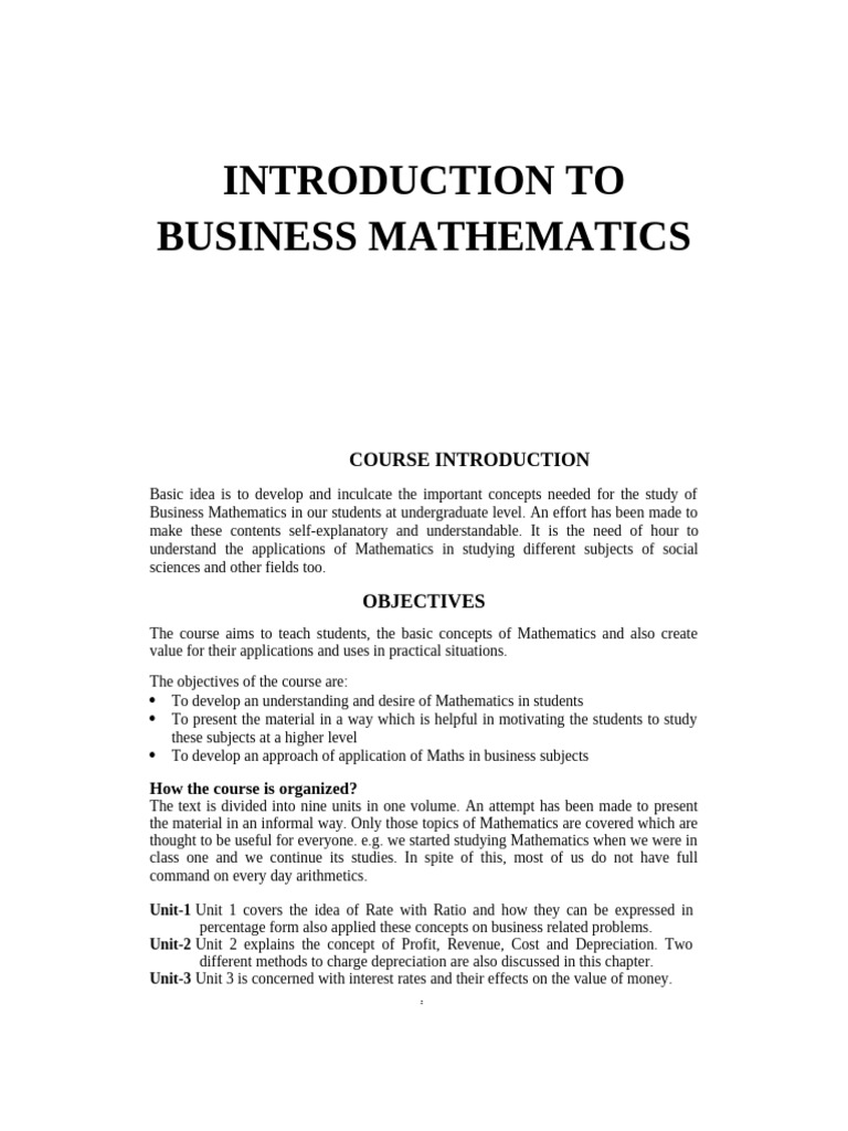 Introduction To Business Maths | PDF | Depreciation | Ratio