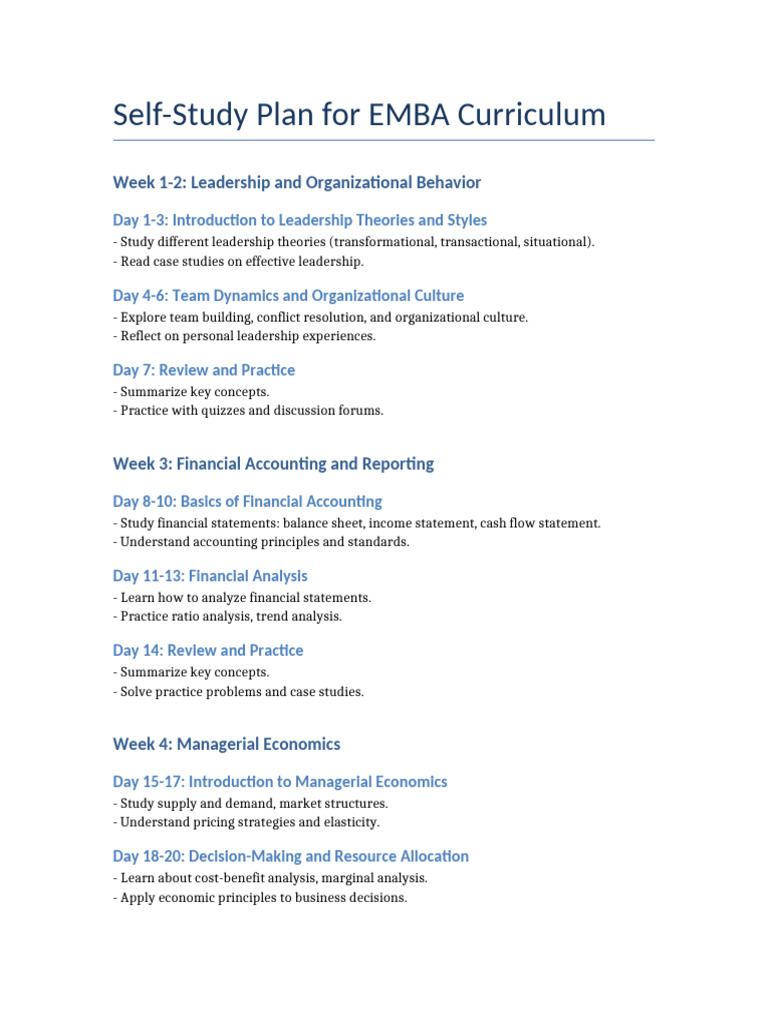 EMBA_Self_Study_Plan | PDF | Economies | Business