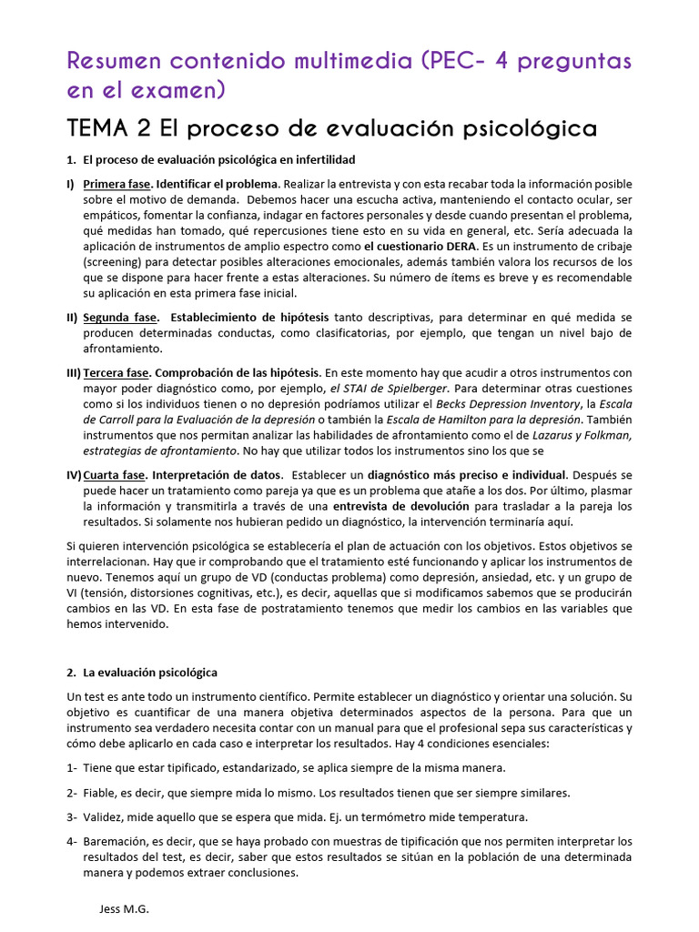 Resumen Pec y Ejercicios Evaluación Psicológica-1 | PDF | Validez (Estadísticas) | Inteligencia