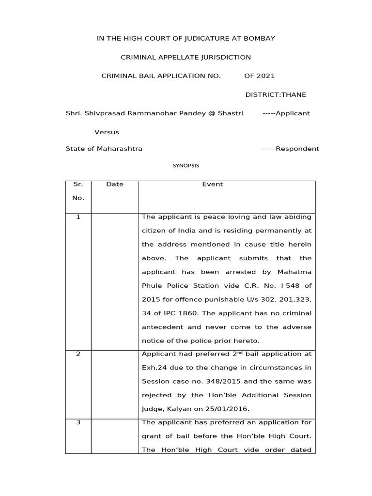 Index and Synopsis - Fourth Bail Application. | PDF | Bail | Legal ...