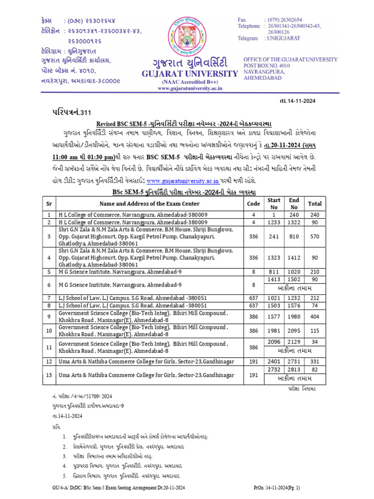 Revised BSC Sem-5 Exam Seating Arrangement Dt.20!11!2024 | PDF