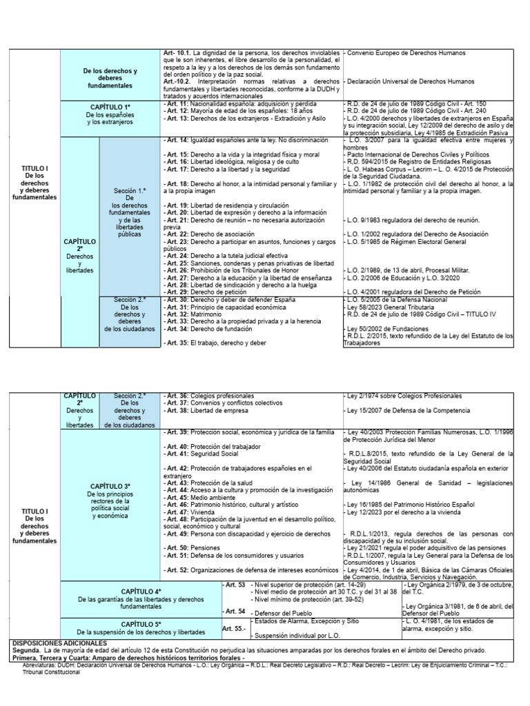 Esquema Titulo I Ce | PDF | Derechos | Derechos humanos