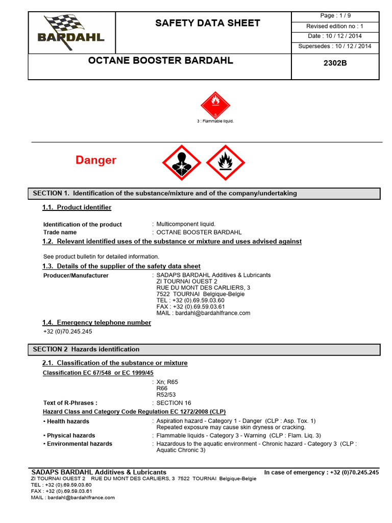 MSDS 2302B Octane Booster | PDF | Safety | Chemistry